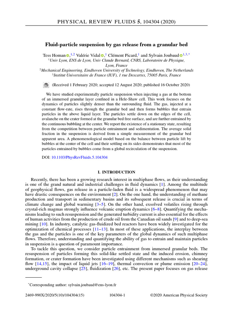 Fluid-Particle Suspension by Gas Release From A Granular Bed | PDF ...