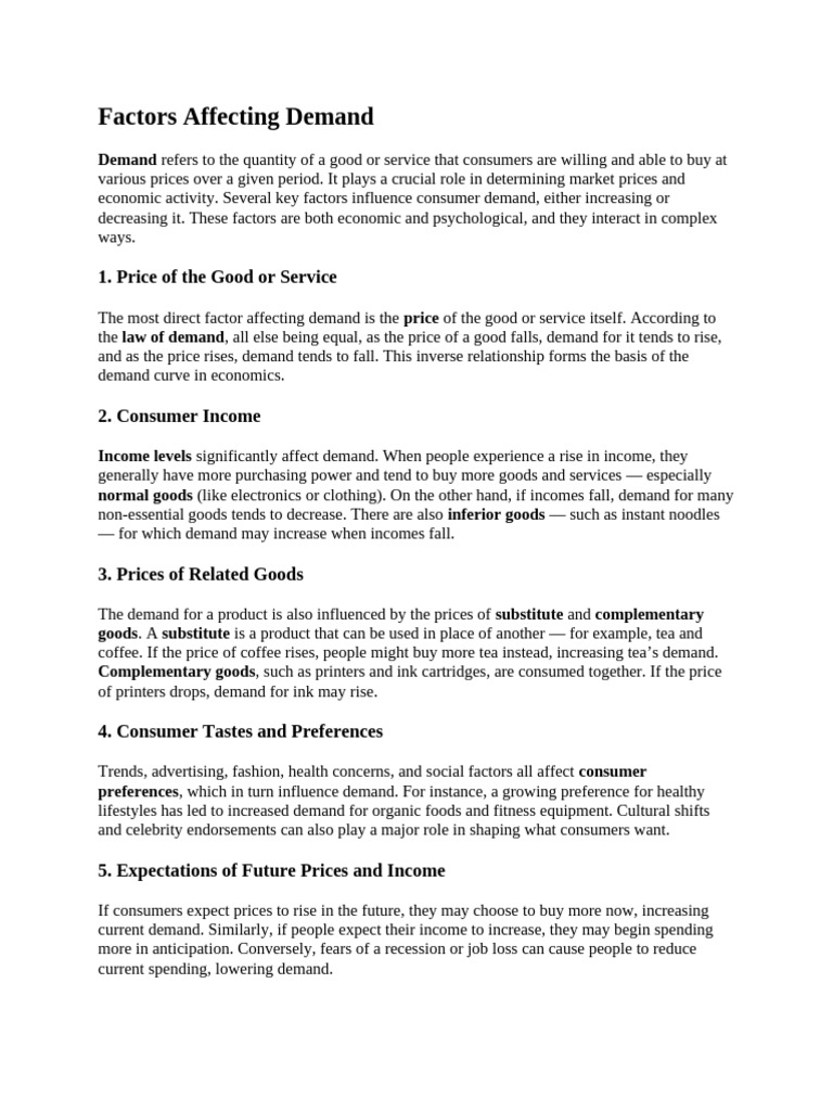 Factors Affecting Demand | PDF | Demand | Economics