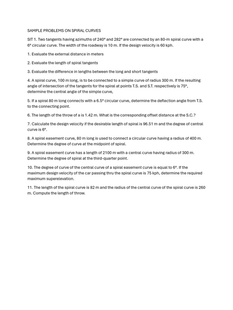 Spiral Curve Problems and Solutions | PDF