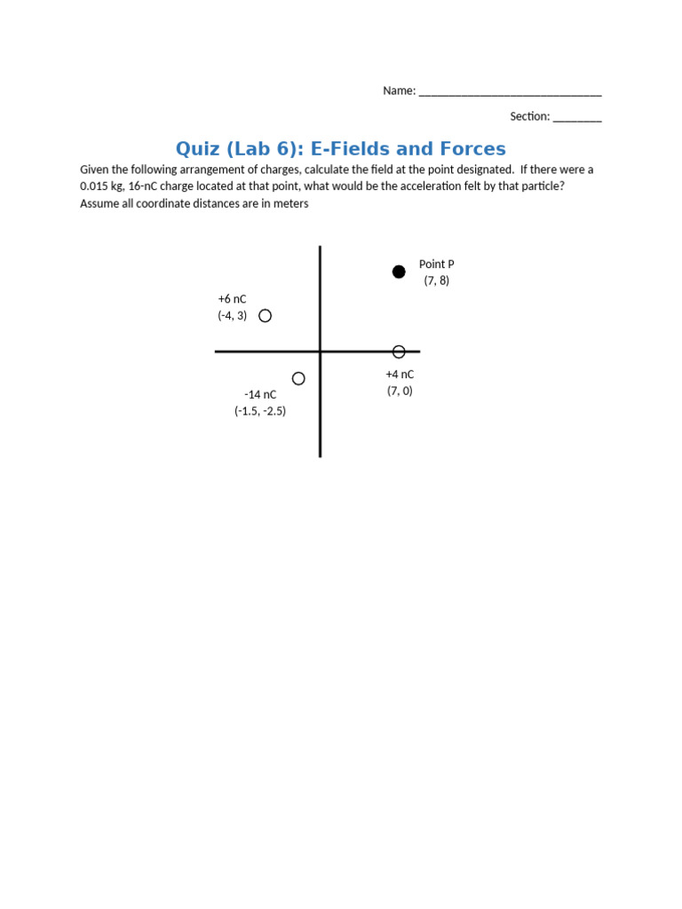 E-Fields and Forces Quiz Lab 6 | PDF