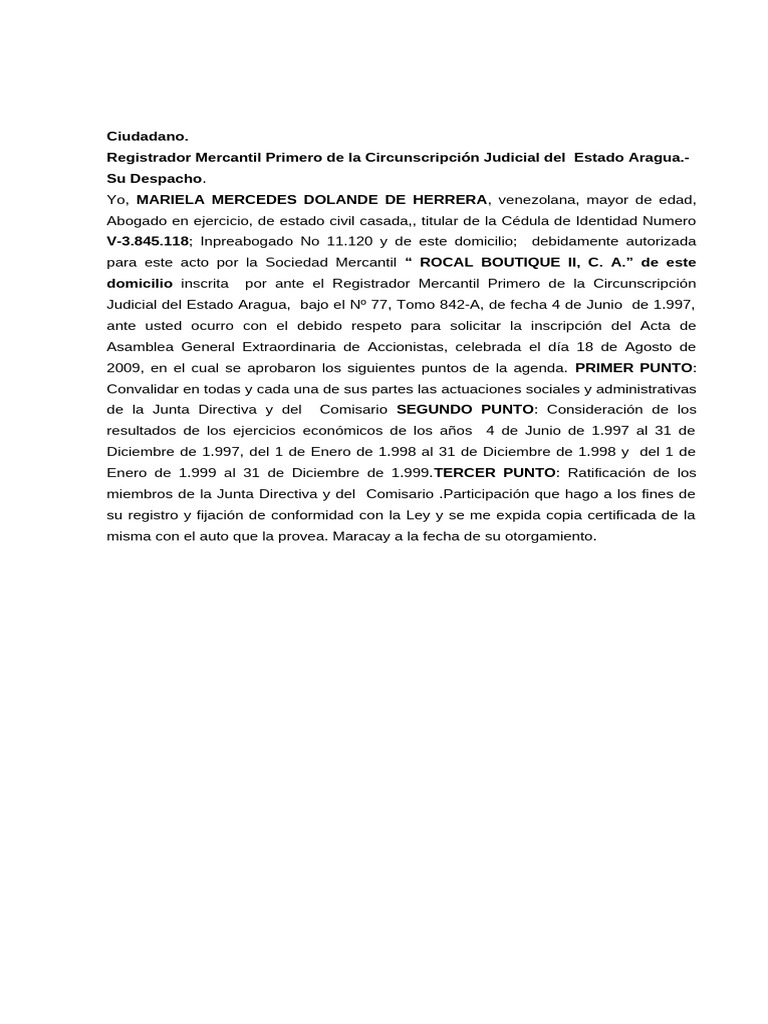 Acta Asamblea Corregida (Rocal I) | PDF