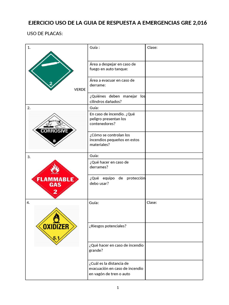 Ejercicios Uso de La Guia de Respuesta A Emergencias GRE 2 016 | PDF