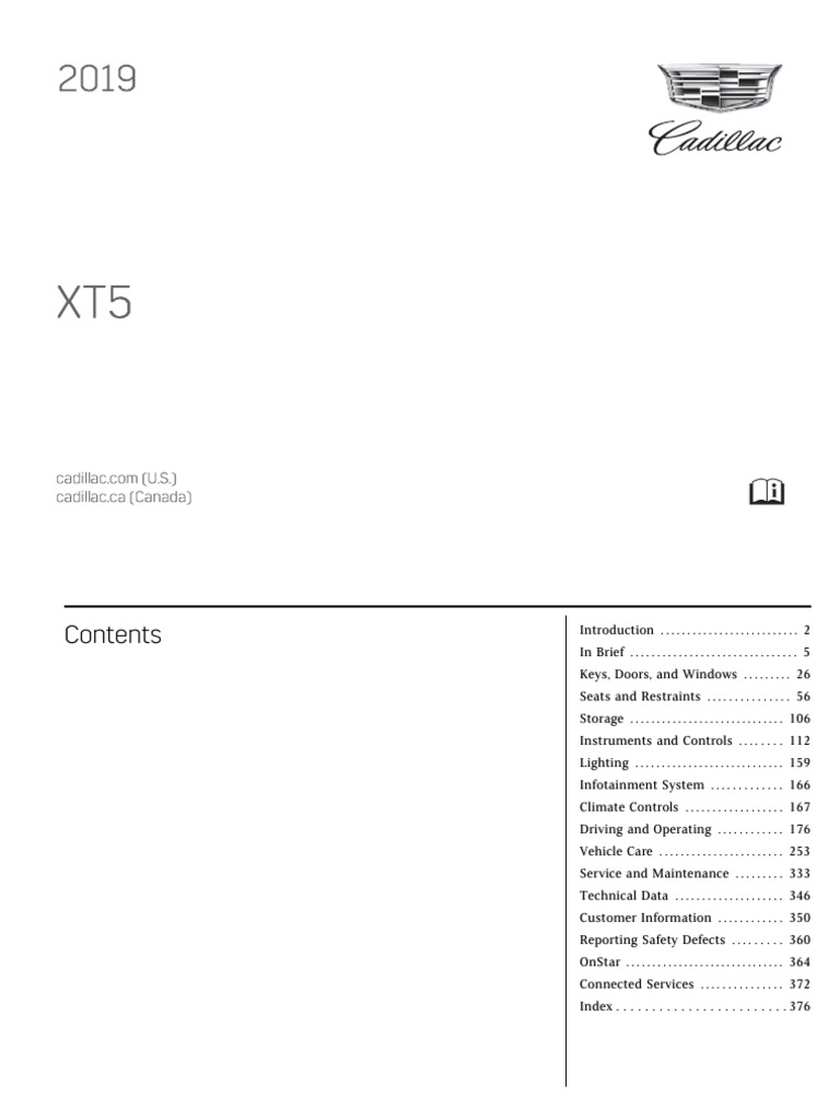 2019 Cadillac XT5 Owner's Manual Guide | PDF | Vehicle Industry ...