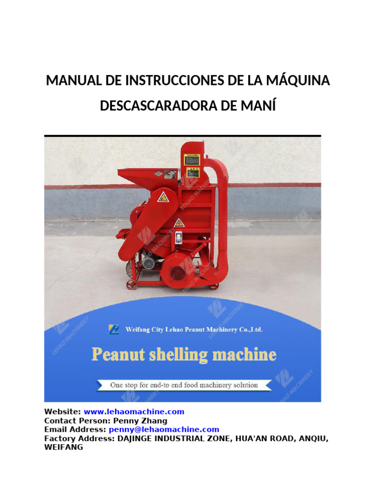 MANUAL DE INSTRUCCIONES DE LA MÁQUINA Peladora de Mani | PDF ...