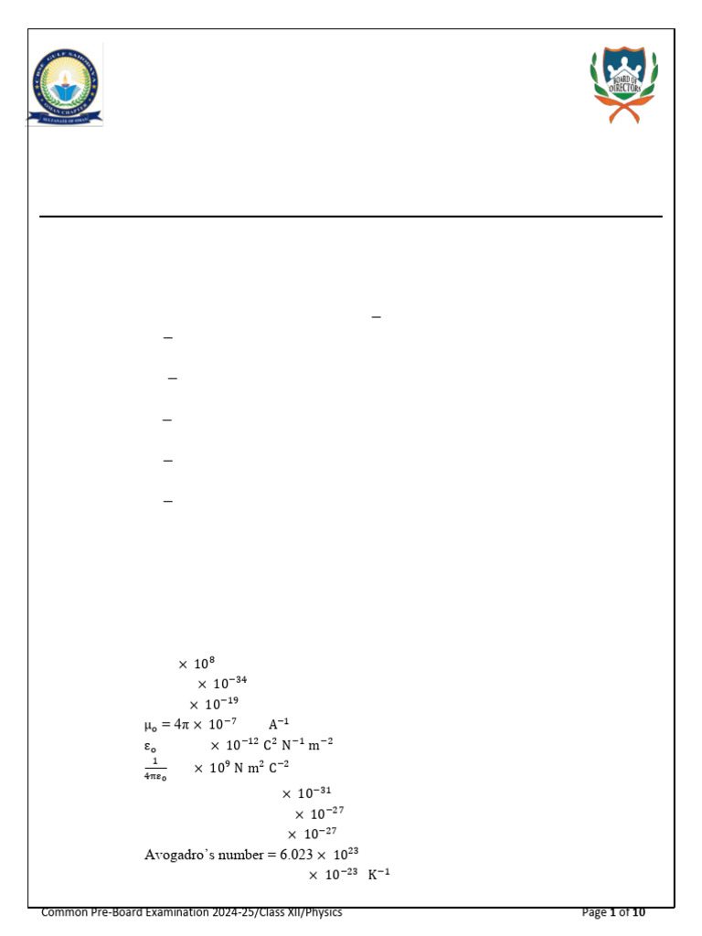Class Xii Physics QP m24l | PDF | Inductance | Refractive Index