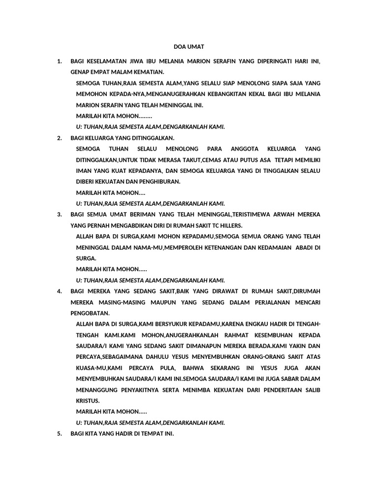 Doa Keselamatan dan Penghiburan Umat | PDF