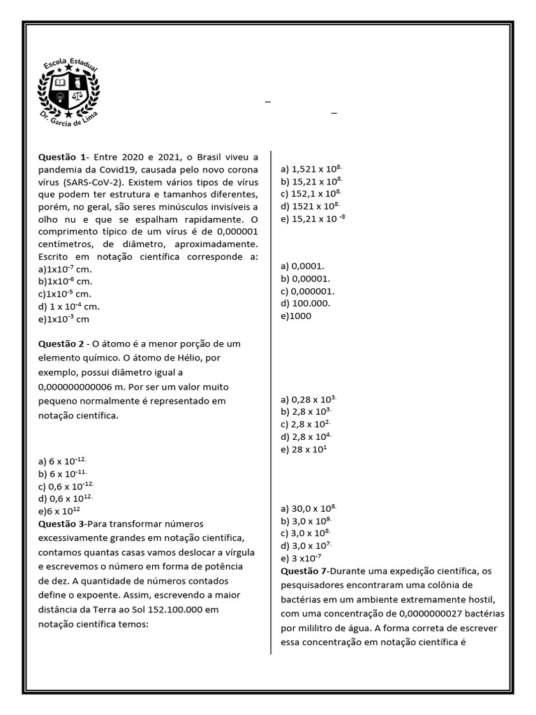 Simulado de Matemática - 1º Ano E.M. | PDF | Exponenciação