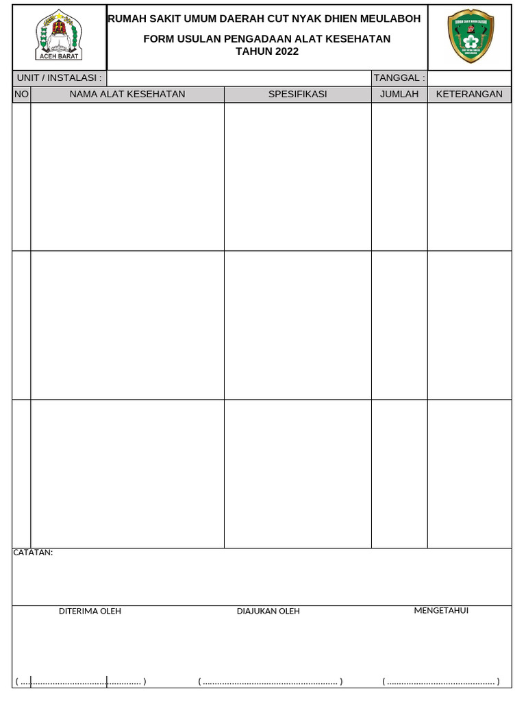 Form Usulan Pengadaan ALKES | PDF