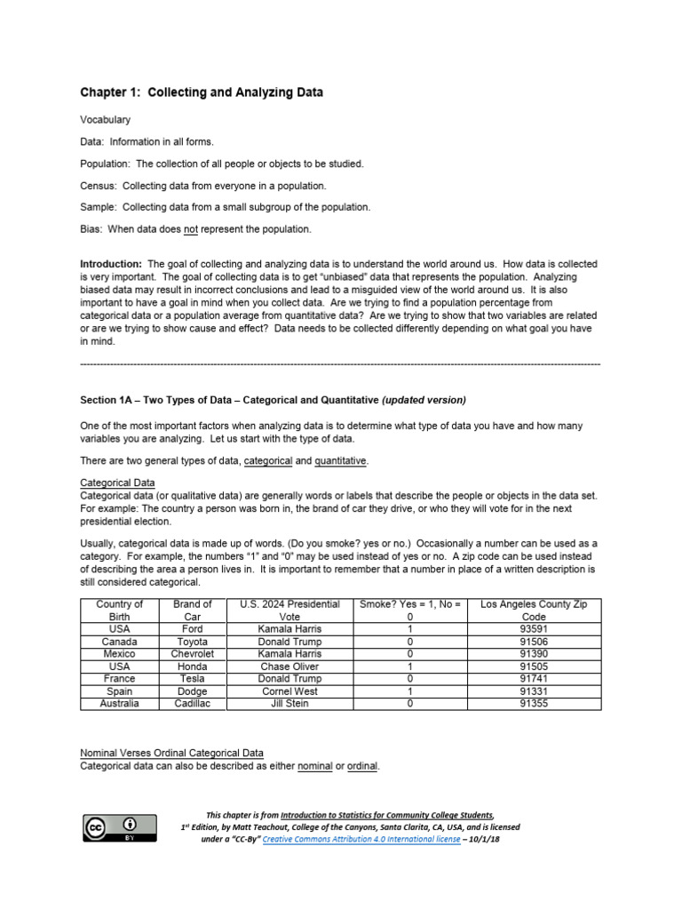 Ch1 Intro To Stats For Community College Students | PDF | Sampling ...