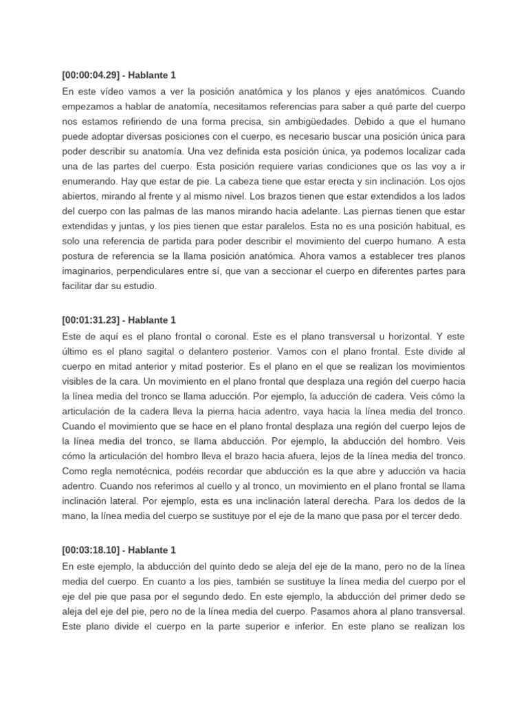 Posición Anatómica Planos Y Ejes Del Cuerpo Humano Mp4 Pdf