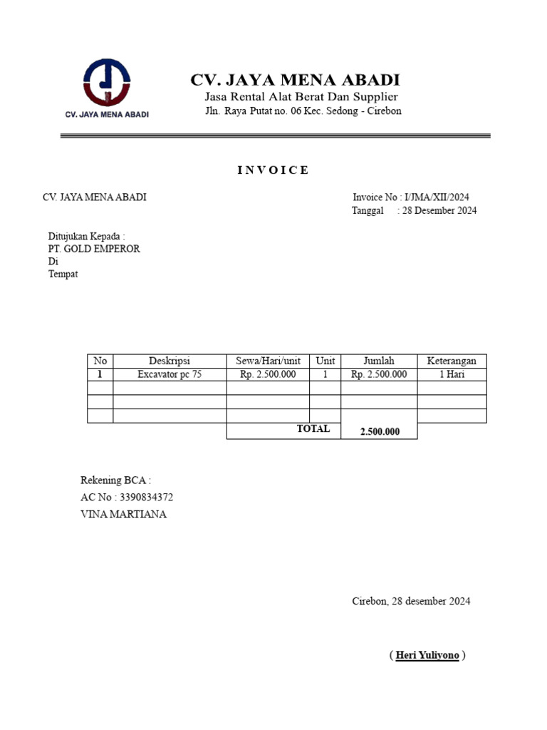 Surat Invoice PT - Gold Emperor | PDF