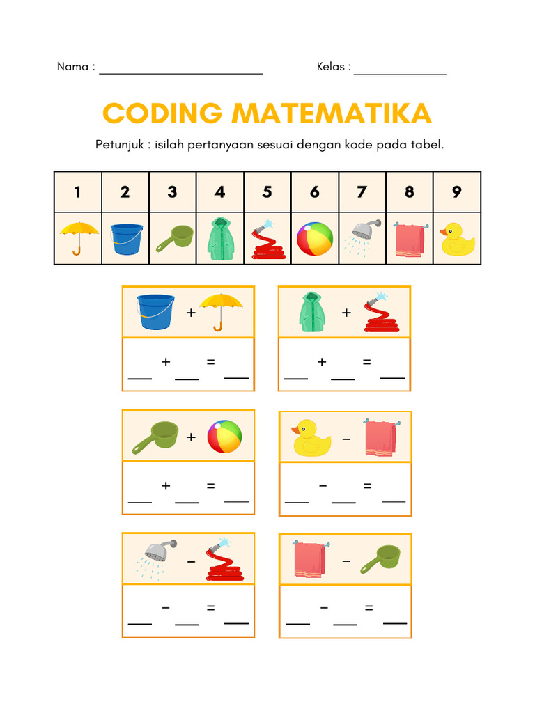 Oranye Sederhana Lembar Kerja Coding Matematika | PDF