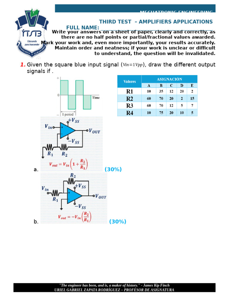 Third Test: Amplifiers Applications | PDF | Amplifier ...