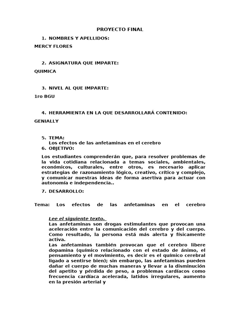 Presentación Proyecto ITCCD - MERCY F | PDF | Cerebro | Drogas