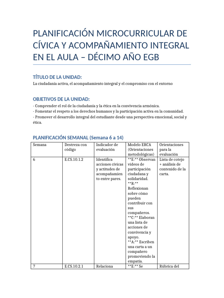 Planificación Cívica y Acompañamiento Integral 10mo | PDF | Las emociones | Ciencias del ...