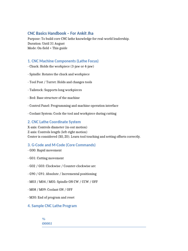 CNC Basics Handbook Ankit Jha | PDF