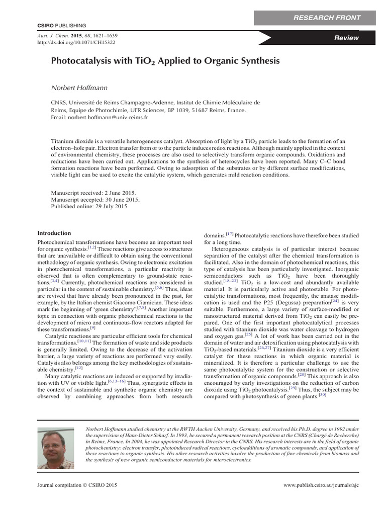 Photocatalysis With TiO2 Applied To Organic Synthesis | PDF | Chemical ...