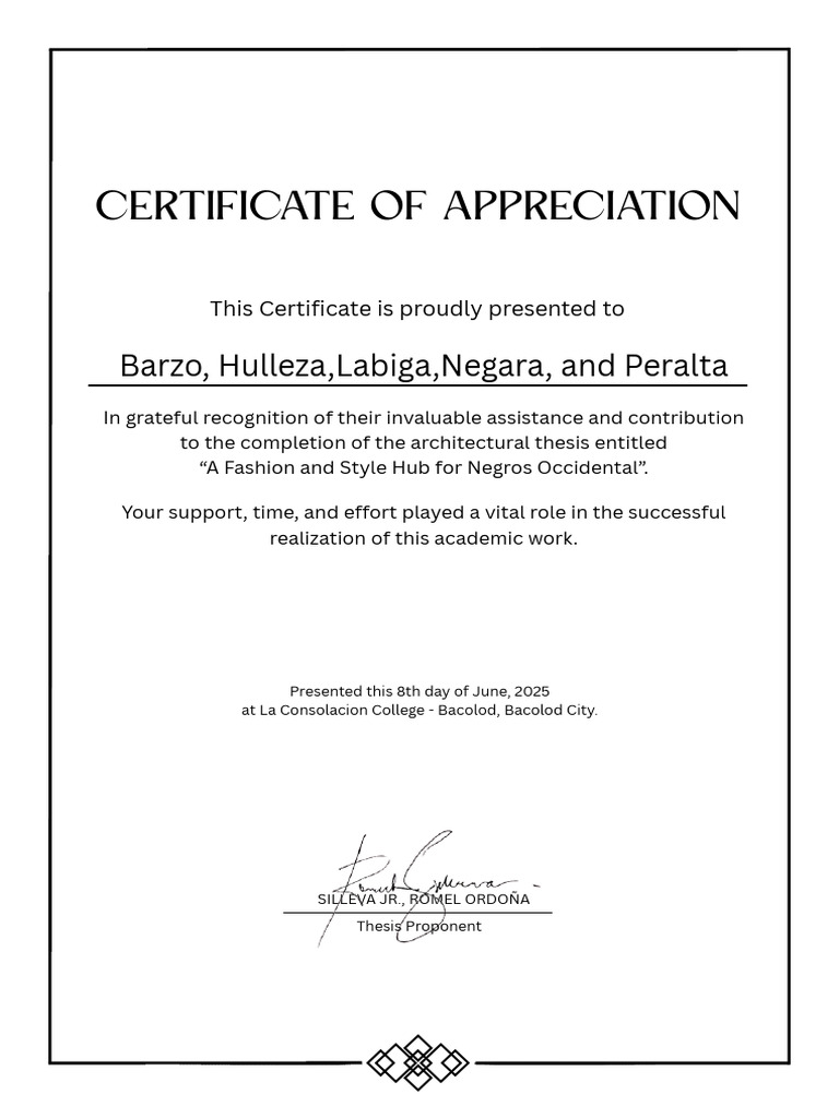 Certificate of Appreciation for Thesis Support | PDF
