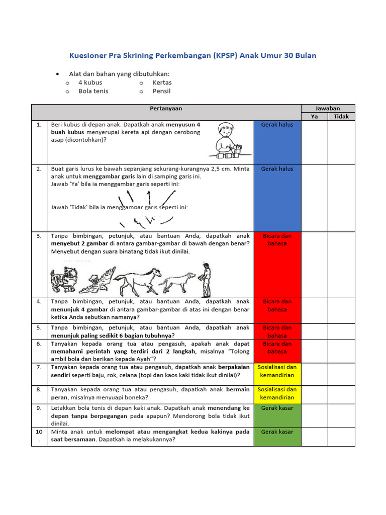 Kuesioner KPSP untuk Anak 30 Bulan | PDF