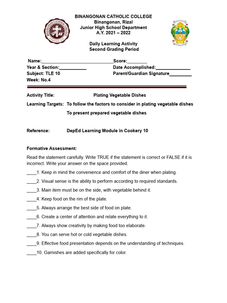 Tle Grade 10 Dlas q2 Wk. 4 | PDF