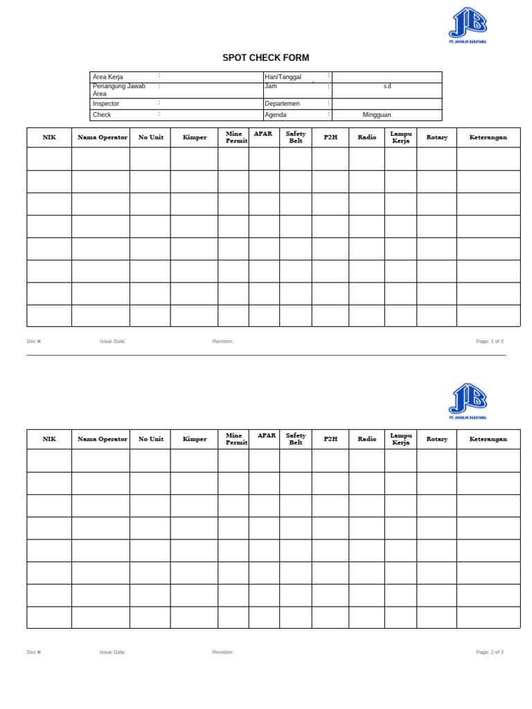 Spot Check Inspection Template | PDF