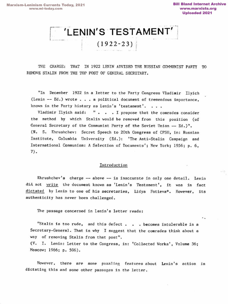 Lenins Testament | PDF