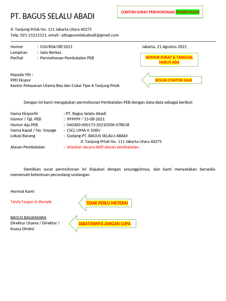 Contoh Surat Pebatalan Peb | PDF