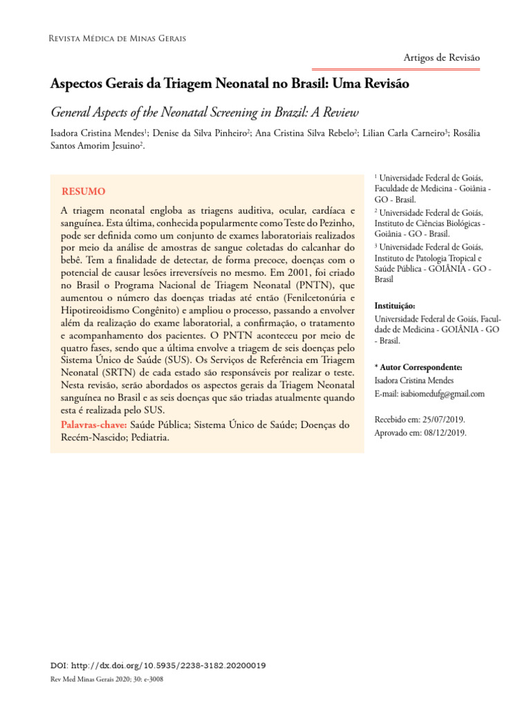 Mendes 2020 Triagem Neonatal | PDF