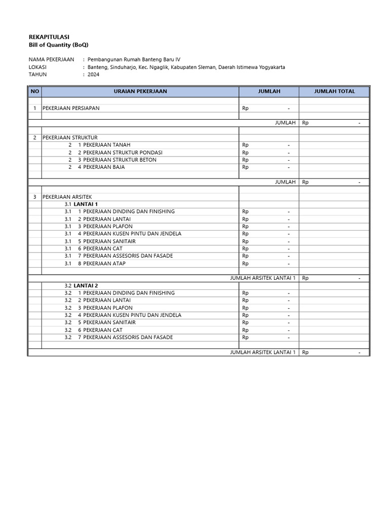 Contoh Boq Rumah Pribadi | PDF