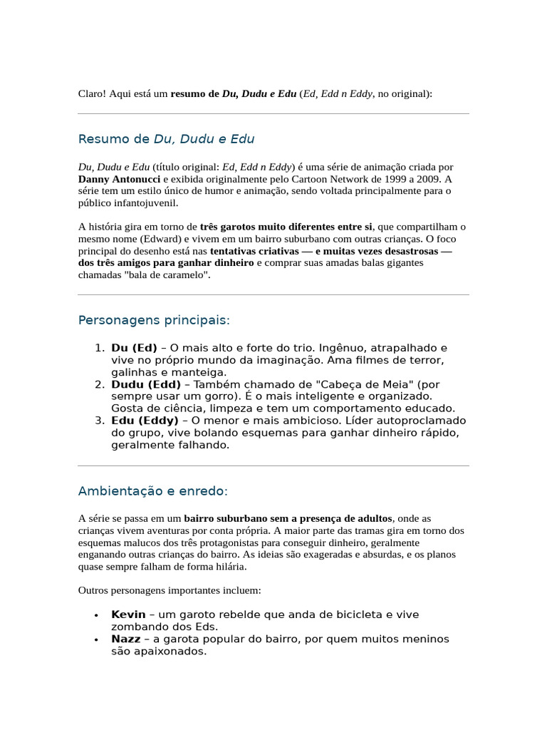 Resumo Du Dudu e Edu | PDF