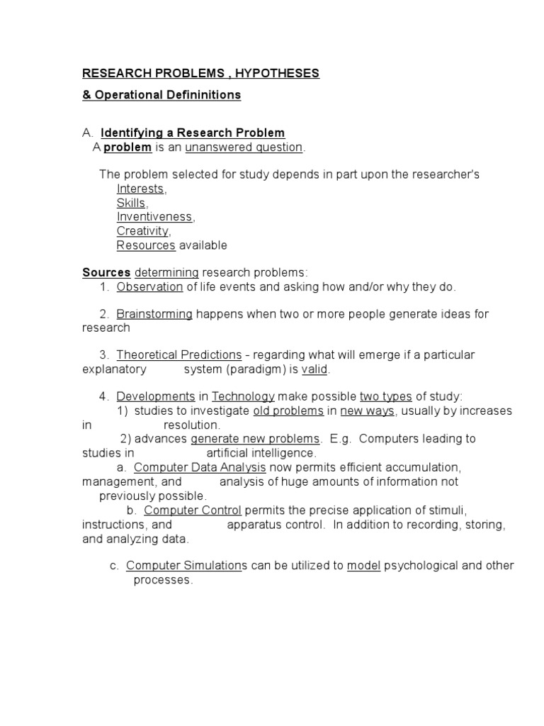 Research Problems | PDF | Null Hypothesis | Hypothesis