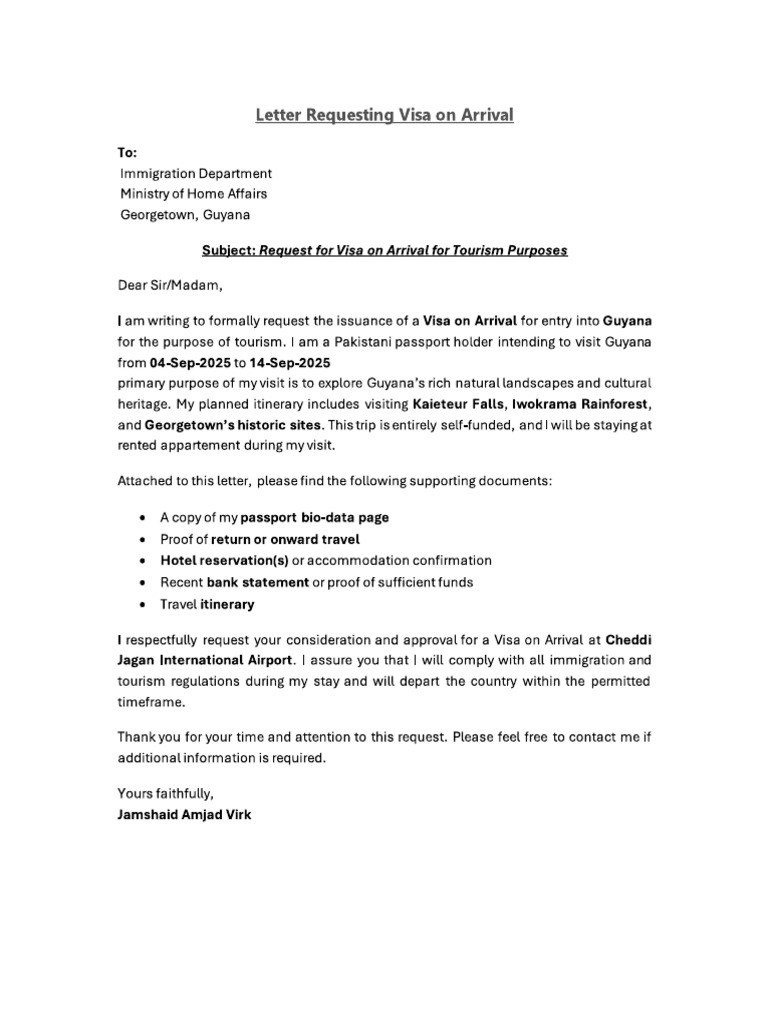 Visa Request Letter | PDF
