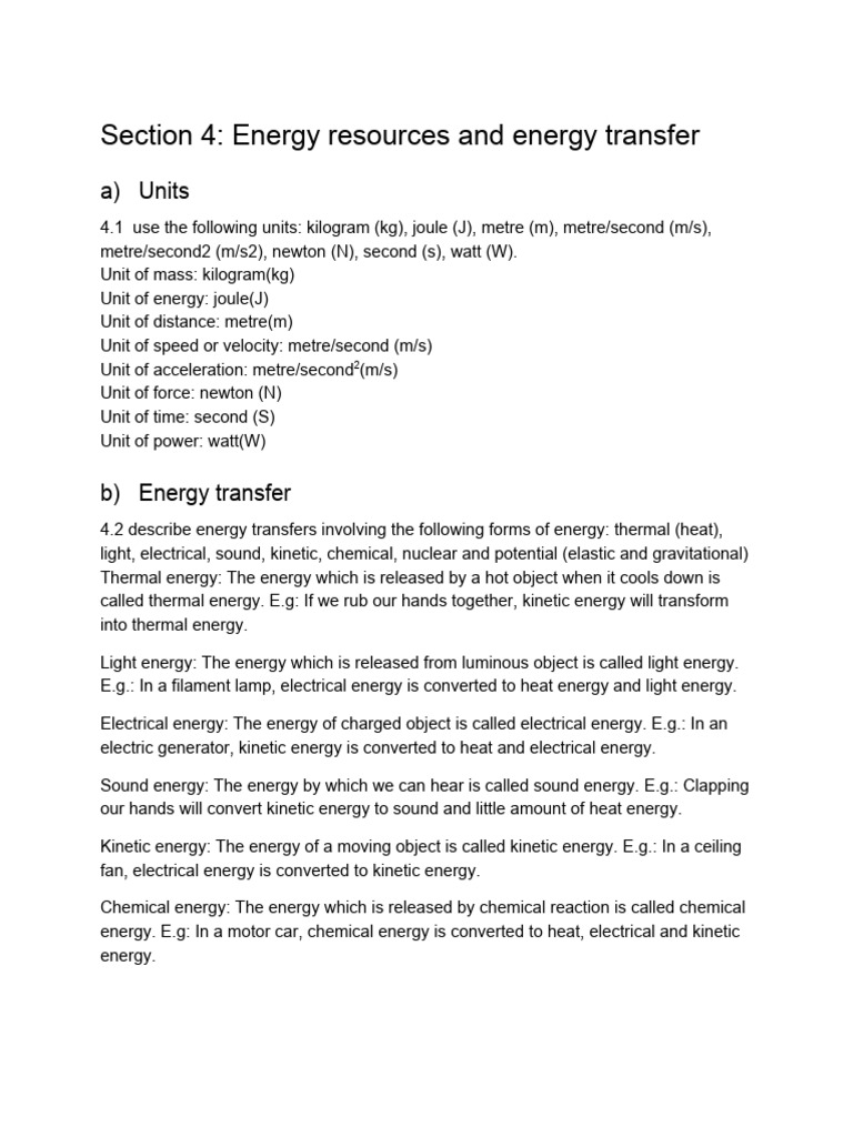 Edexcel IGCSE Physics Revision Note - Section 4 - Energy Resources and Energy Transfer | PDF ...