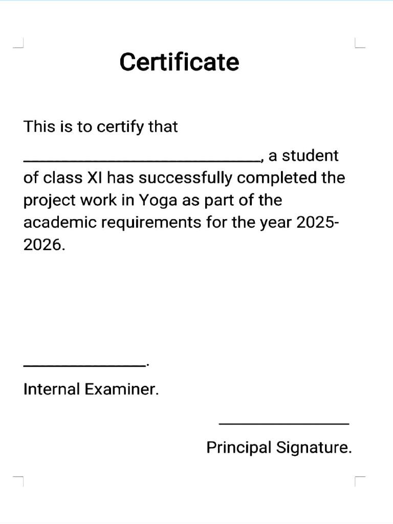 Class XI Yoga Project Certificate | PDF