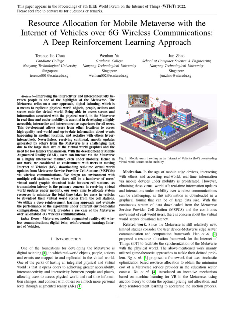 Resource Allocation For Mobile Metaverse With The Internet of Vehicles Over 6G Wireless ...