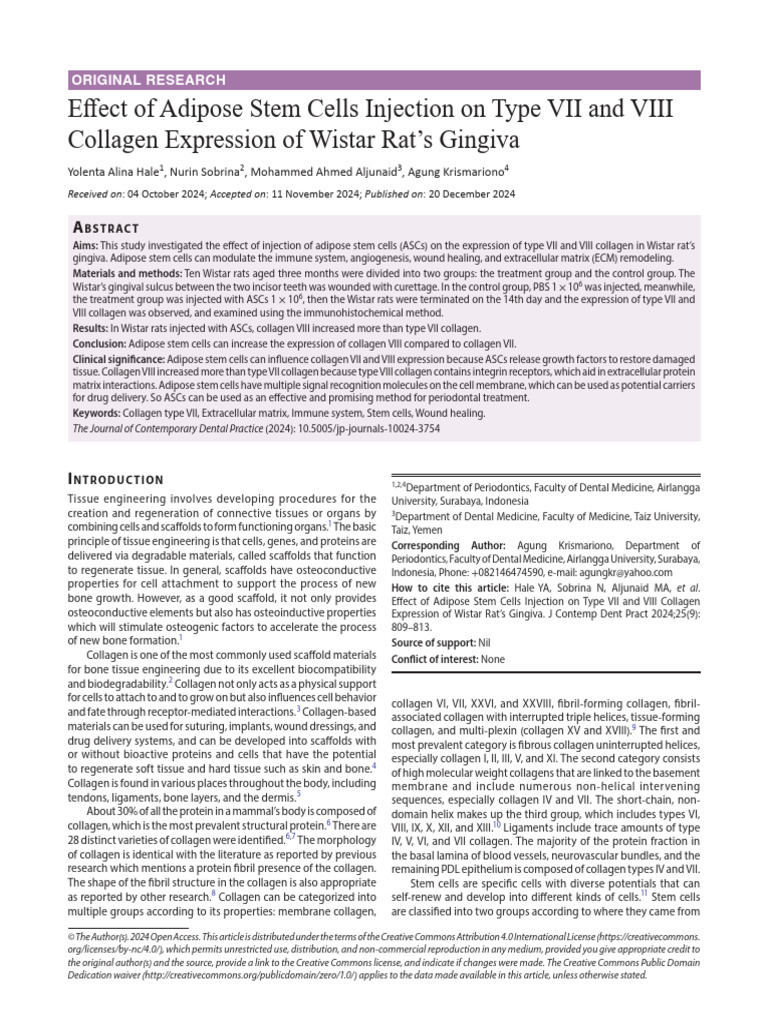 Effect of Adipose Stem Cells Injection On Type VII and VIII Collagen ...