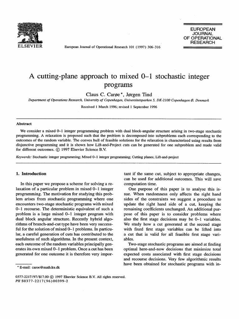 A Cutting-Plane Approach To Mixed 0-1 Stochastic Integer | PDF | Linear Programming | Numerical ...