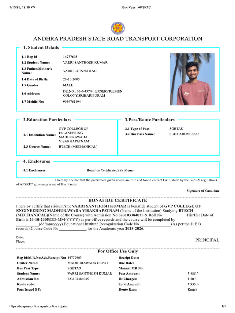 Bus Pass Application | PDF