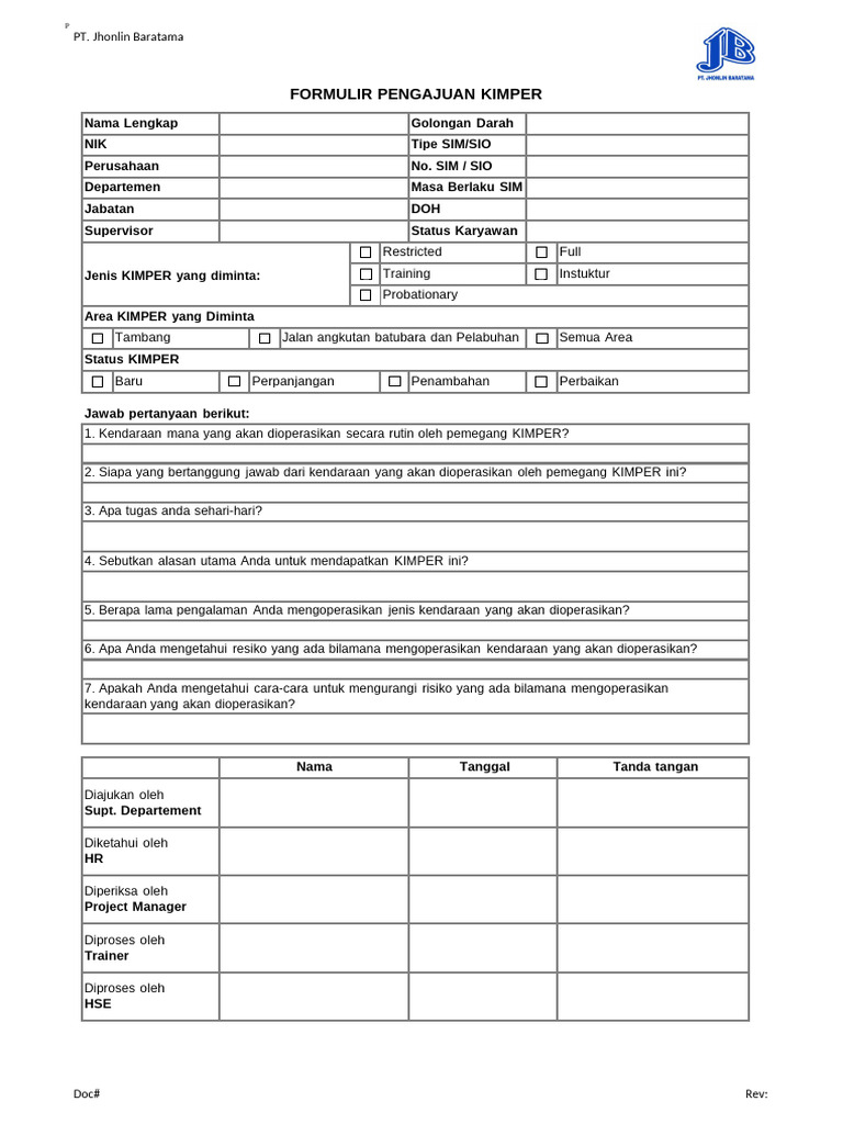 Form Pengajuan Kimper | PDF