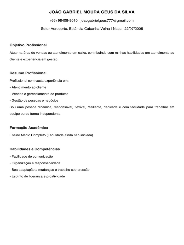 Currículo de João Gabriel Moura Geus | PDF