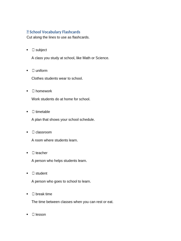 School Vocabulary Flashcards | PDF