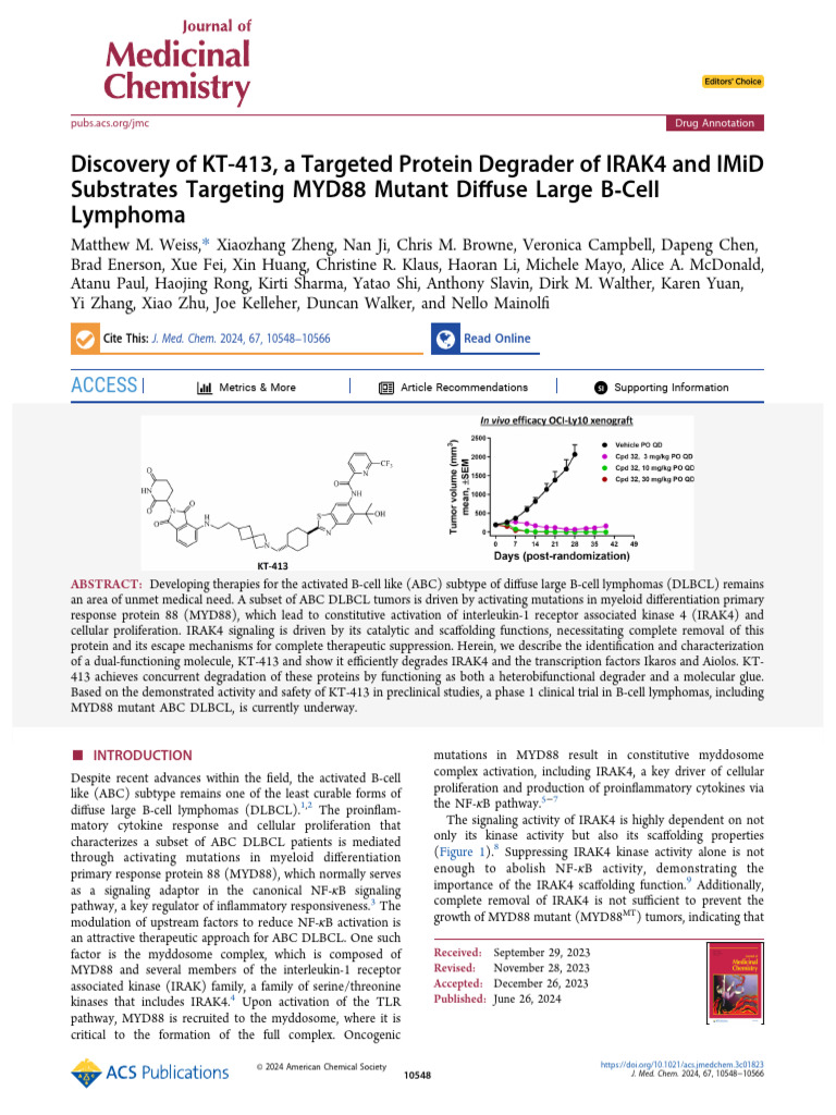 Weiss Et Al 2024 Discovery of KT 413 A Targeted Protein Degrader of ...
