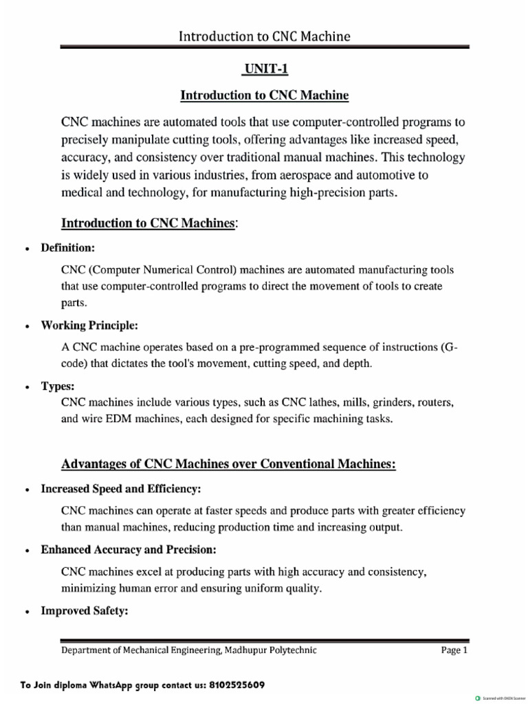 Unit-1 Introduction To CNC Machine | PDF