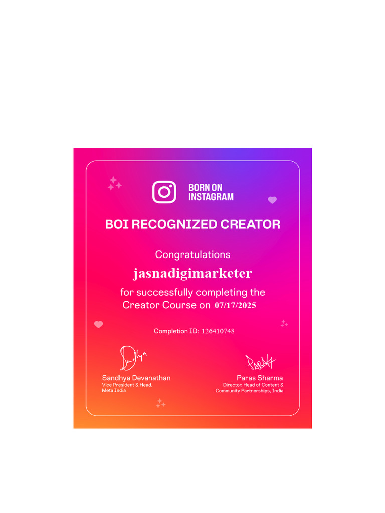 Born On Instagram-Certificate | PDF