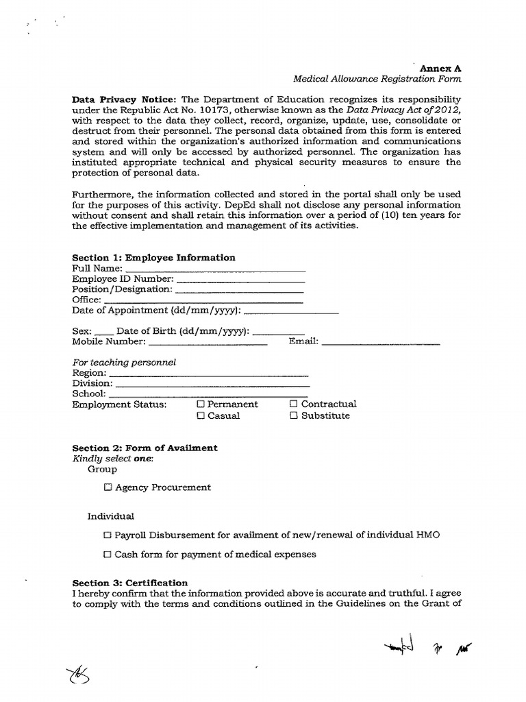 Medical Allow Form | PDF | Privacy | Information Privacy