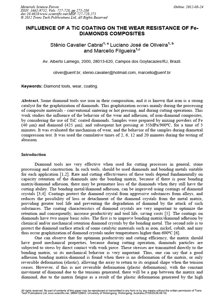 TiC Coating Enhances Wear Resistance in Diamond Composites | PDF ...
