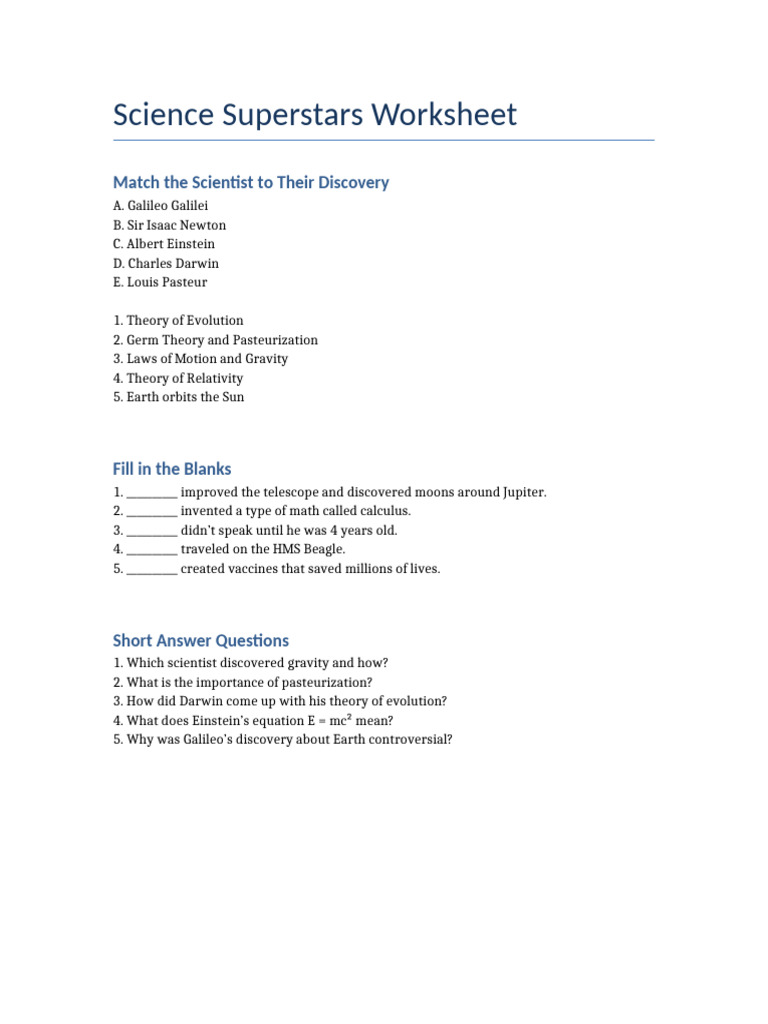 Science Superstars Worksheet | PDF