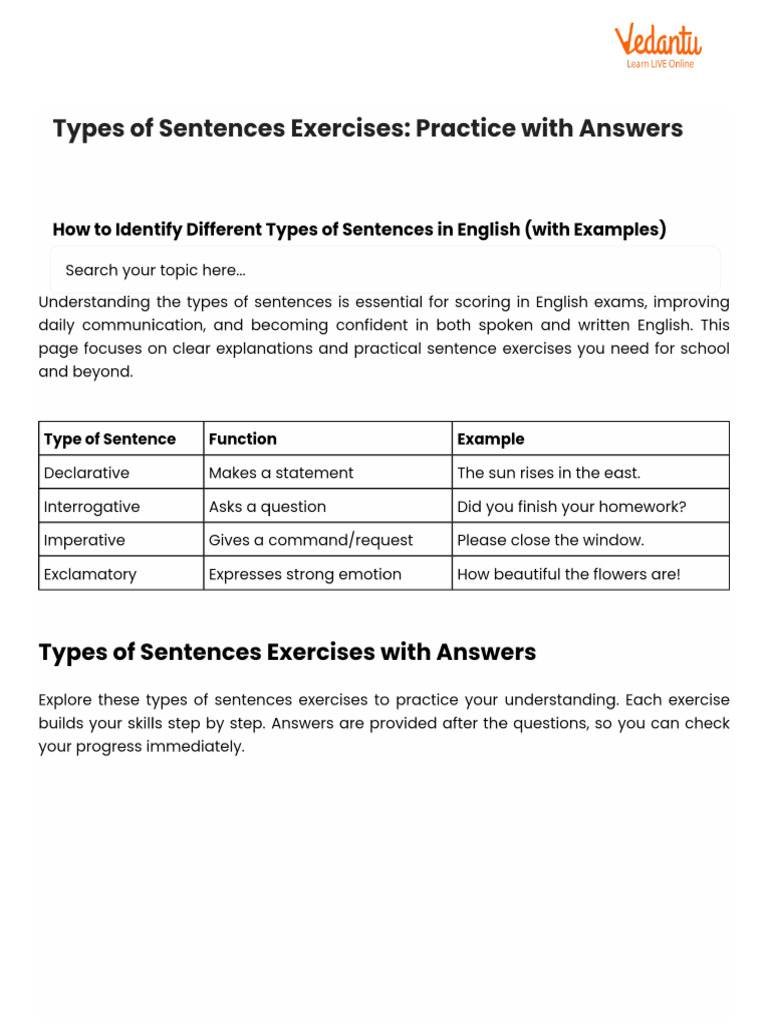 Types of Sentences Exercises - Practice With Answers | PDF