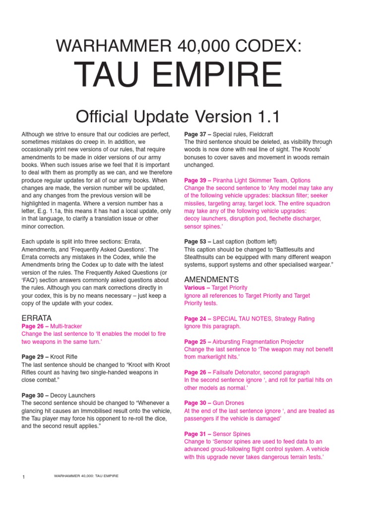 Tau Empire Codex Update 1.1 | PDF | Gun | Unmanned Aerial Vehicle