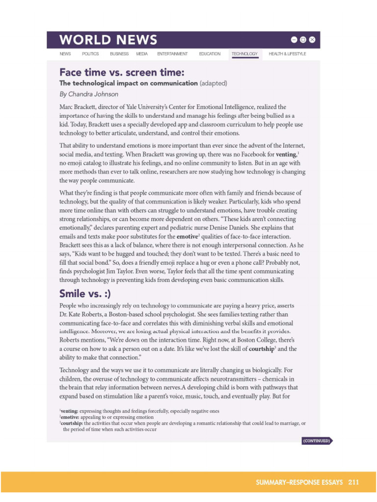Final Draft 4 Student - S Book - Face Time vs. Screen Time | PDF